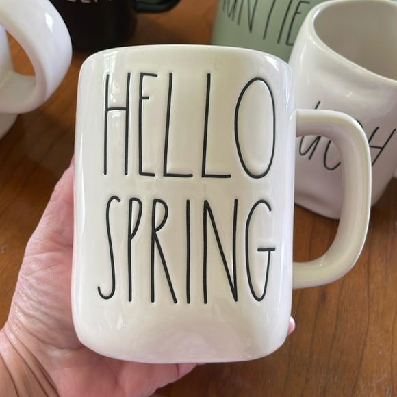 Rae Dunn | Dining | Rae Dunn Hello Spring White Black Lettering Green ...